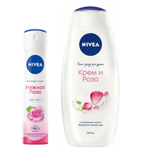 Nivea набор: Дезодорант-антиперспирант спрей Нежная роза, 150 мл. + Гель для душа Крем и роза ухаживающий, с маслом миндаля, 500 мл.
