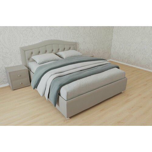 Односпальная кровать Бермуды 80x200 основание металлическое с ламелями велюр бежевый ножки 13 см хром