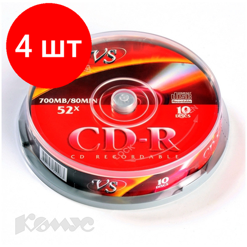 Комплект 4 упаковок, Носители информации CD-R, 52x, VS, Cake/10, VSCDRCB1001