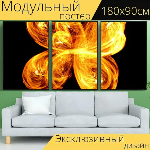 Модульный постер "Огонь, огненный цветок, цветок пламени" 180 x 90 см. для интерьера