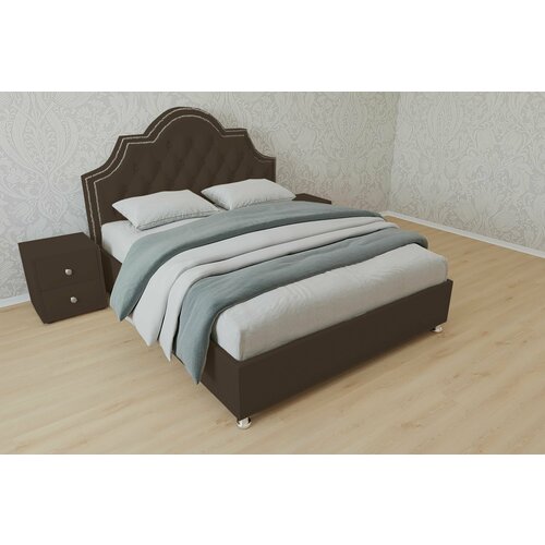 Односпальная кровать Мирабель 90x200 с подъемным механизмом и с коробом для белья велюр коричневый ножки 5 см