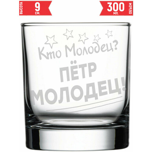 Стакан стеклянный Кто молодец? Пётр Молодец! - 300 мл.