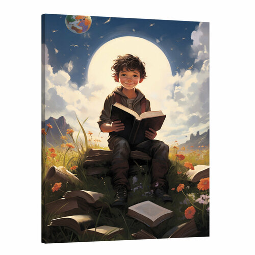 Интерьерная картина 50х70 "Мальчик и его путешествия: картина для познания"