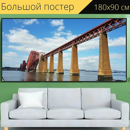 Большой постер "Шотландия, мост, вода" 180 x 90 см. для интерьера