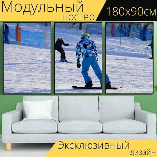 Модульный постер "Горные хробры, зима, эльблонг" 180 x 90 см. для интерьера