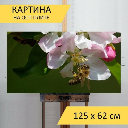 Картина на ОСП 125х62 см. "Пчелы, цветы, насекомые" горизонтальная, для интерьера, с креплениями