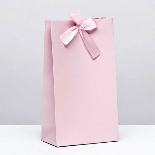 Пакет подарочный с лентой "Розовый", 13 x 23 x 7 см