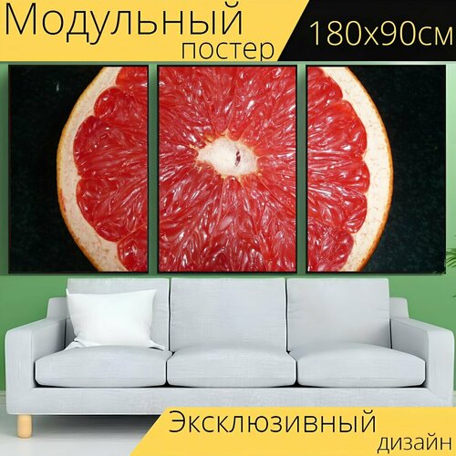 Модульный постер "Грейпфрут, роза, сердитый" 180 x 90 см. для интерьера