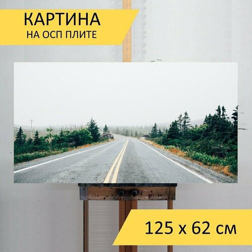 Картина на ОСП 125х62 см. "Дорога, деревья, растения" горизонтальная, для интерьера, с креплениями