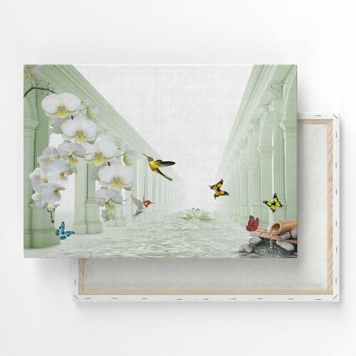 Картина на холсте, репродукция / Цветы птицы и бабочки / Размер 80 x 106 см