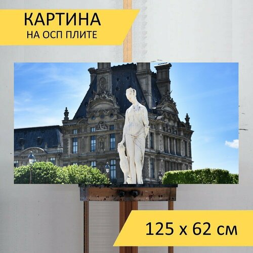 Картина на ОСП 125х62 см. "Париж, лувр, сад тюильри" горизонтальная, для интерьера, с креплениями