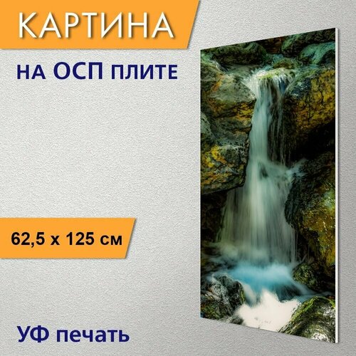 Вертикальная картина на ОСП "Ручей, вода, природа" 62x125 см. для интерьериа