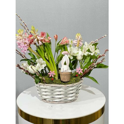 Пасхальный букет на стол / Верба живая / Первоцветы в кашпо