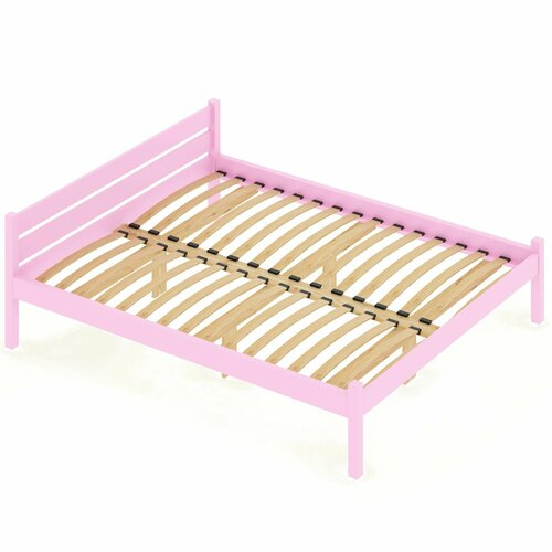 Кровать двуспальная Классика из массива сосны с ортопедическим основанием, 190х120 см (габариты 200х130), цвет розовый