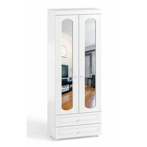 Шкаф 2дв (410) с 2 Малыми зеркальными дверьми и ящиками Катрин-К АФ-45 Афина Белое дерево