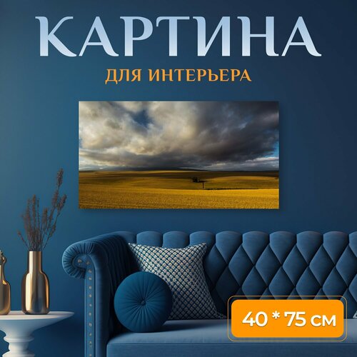 Картина на холсте "Пейзаж, облака, природа" на подрамнике 75х40 см. для интерьера