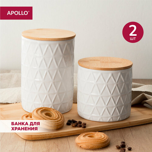 Набор банок керамических с деревянной бамбуковой крышкой для хранения APOLLO "Hold", 2 предмета
