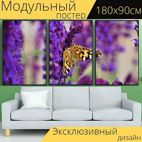 Модульный постер "Бабочка, насекомое, цвести" 180 x 90 см. для интерьера