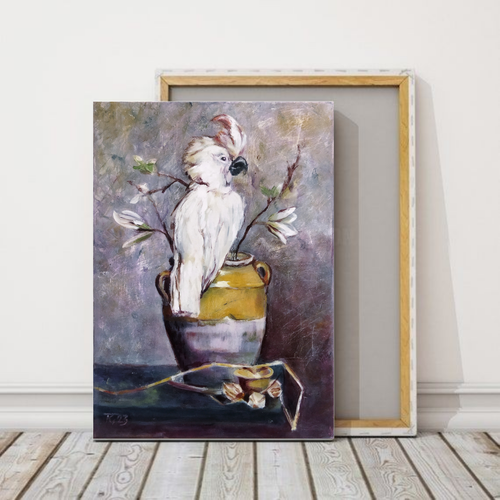 Картина "Белый попугай" 50х40 см, холст, масло