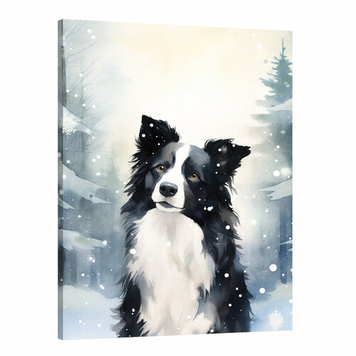 Интерьерная картина 50х70 "Пес в зимнем лесу"