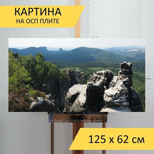 Картина на ОСП 125х62 см. "Эльбский песчаник, длинный рог, обезьяны камни" горизонтальная, для интерьера, с креплениями