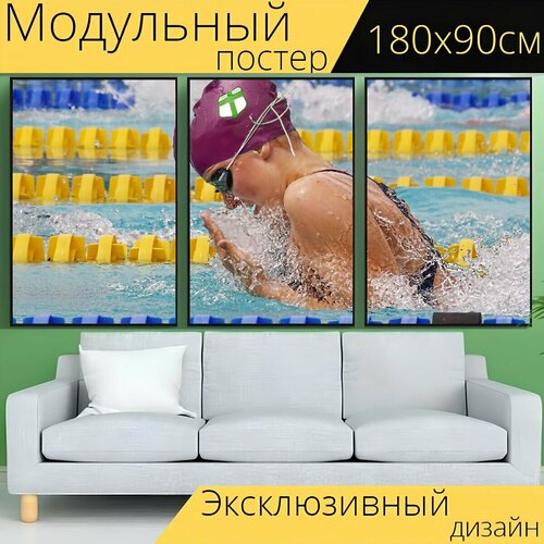 Модульный постер "Девочка, гала, плавать" 180 x 90 см. для интерьера