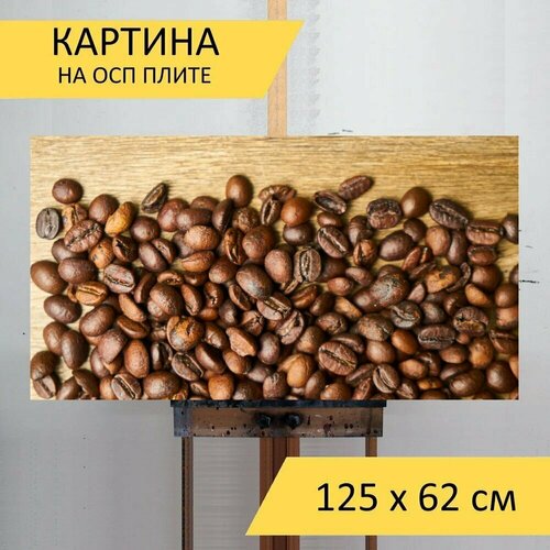 Картина на ОСП 125х62 см. "Кофе, кофеин, макро" горизонтальная, для интерьера, с креплениями
