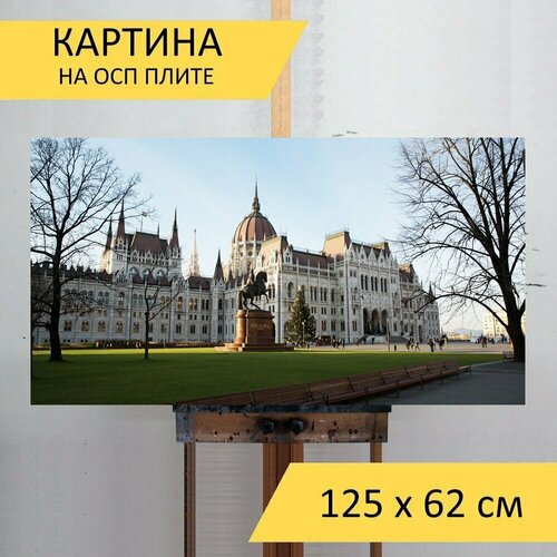 Картина на ОСП 125х62 см. "Будапешт, венгрия, палаты парламента" горизонтальная, для интерьера, с креплениями