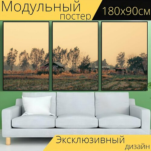Модульный постер "Кукурузное поле, сельская местность, сельское хозяйство" 180 x 90 см. для интерьера