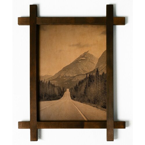 Картина Дорога в горы , гравировка на натуральной коже, интерьерная для украшения и декора на стену в деревянной раме, подарок, BoomGift