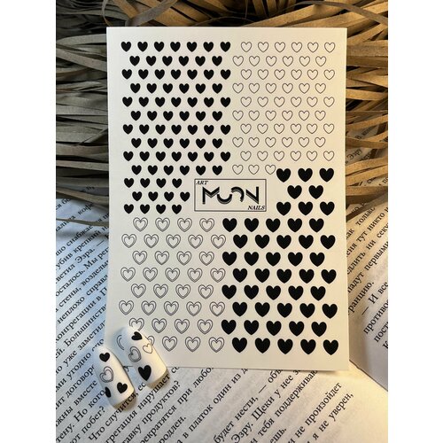 Слайдеры для ногтей и для дизайна маникюра сердца черно-белые