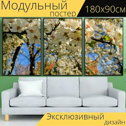 Модульный постер "Весна, март, цветок" 180 x 90 см. для интерьера