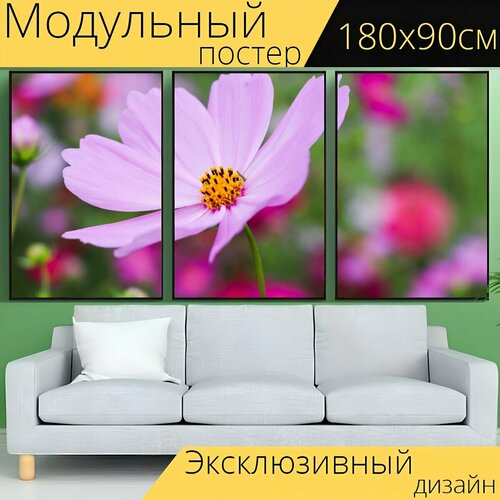 Модульный постер "Сад, цветок, космос" 180 x 90 см. для интерьера