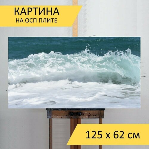 Картина на ОСП 125х62 см. "Пляж, волны, море" горизонтальная, для интерьера, с креплениями