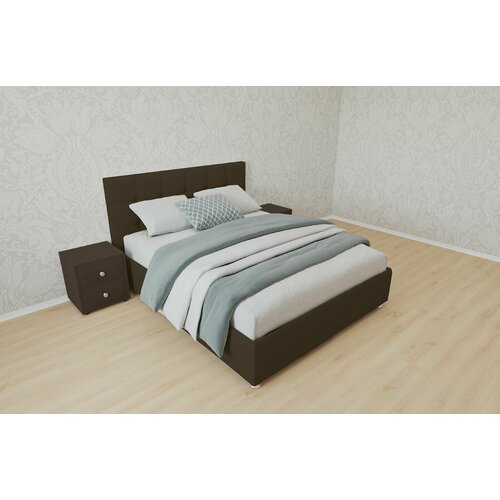 Двуспальная кровать Афина с матрасом 160x200 с подъемным механизмом и с коробом для белья велюр коричневый ножки 13 см хром