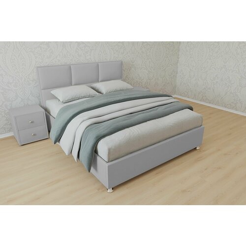 Односпальная кровать Корсика 90x200 с подъемным механизмом и с коробом для белья велюр серый ножки 5 см