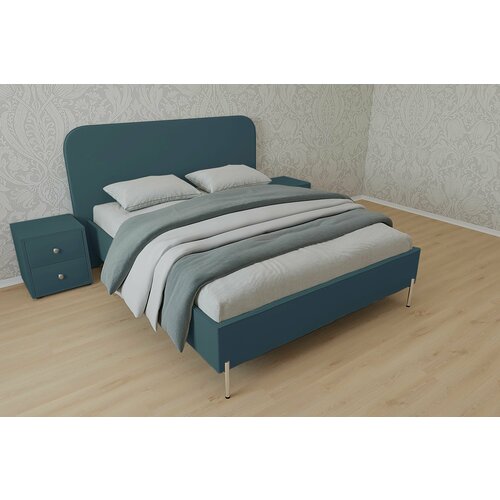 Односпальная кровать Токио 80x200 с подъемным механизмом и с коробом для белья велюр бирюзовый без ножек