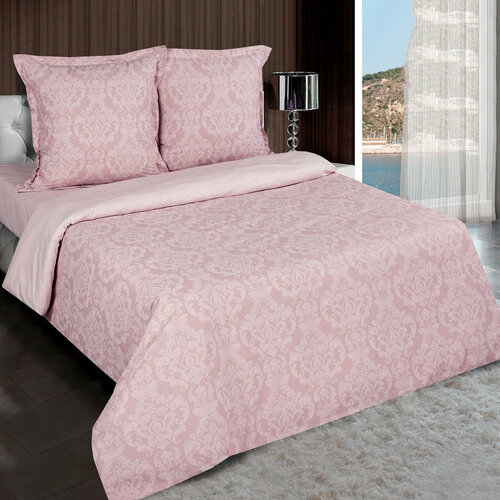 Комплект постельного белья АртПостель, "Византия розовый" 2 спальный с Европростынью, Поплин, однотонный, узоры