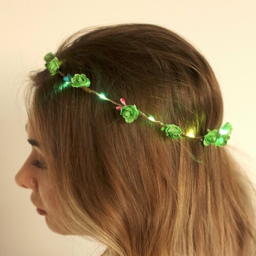 Ободок для волос женский светящийся с цветами зеленый