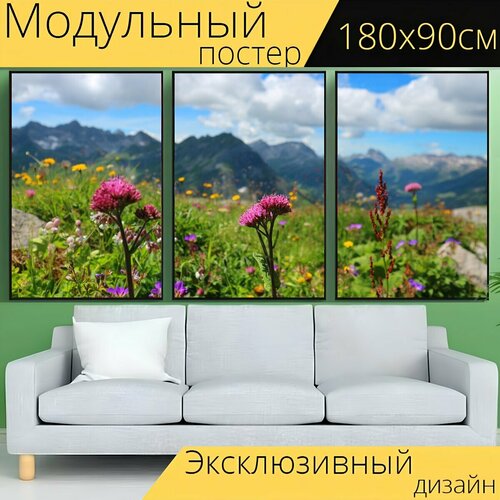Модульный постер "Альпийские цветы, австрия, леха" 180 x 90 см. для интерьера