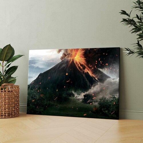 Картина на холсте (Мир юрского периода 2 извержение вулкана) 30x40 см. Интерьерная, на стену.