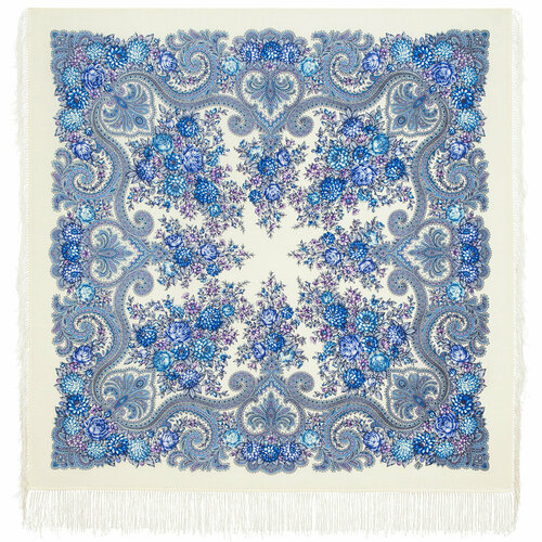 Платок Павловопосадская платочная мануфактура,125х125 см, голубой, бежевый