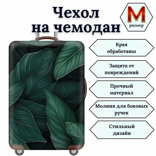 Чехол для чемодана  М Банановые листья, размер M, черный, зеленый