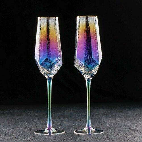 Набор бокалов из стекла для шампанского Magistro «Дарио», 180 мл, 7×27,5 см, 2 шт, цвет перламутровый (комплект из 2 шт)