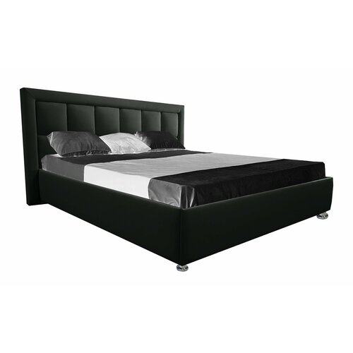 Двуспальная кровать Флорида 180x200 основание металлическое с ламелями велюр черный ножки 5 см
