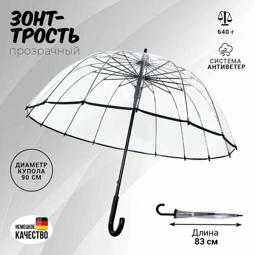 Зонт-трость бесцветный, черный