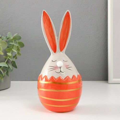 Сувенир керамика "Кролик в яйце с полосками" серо-оранжевый 9,2х9х20,5 см