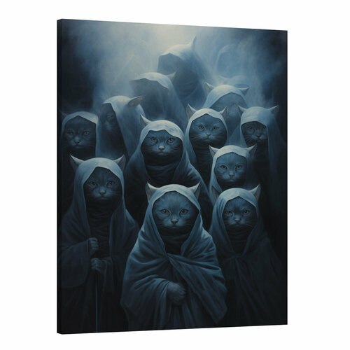 Интерьерная картина 50х70 "Синие коты в тумане"