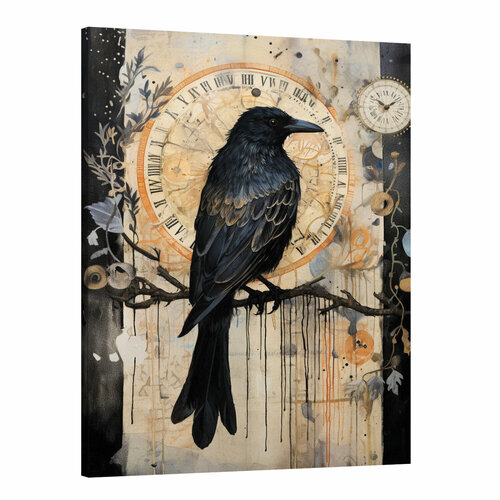 Интерьерная картина 50х70 "Таинственное присутствие вороньего пера"