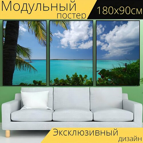 Модульный постер "Карибский бассейн, пляж, голубая вода" 180 x 90 см. для интерьера